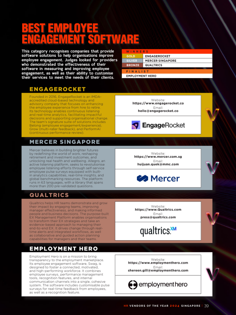 EngageRocket Triumphs with Four Gold Awards at HR Vendors of the Year 2024